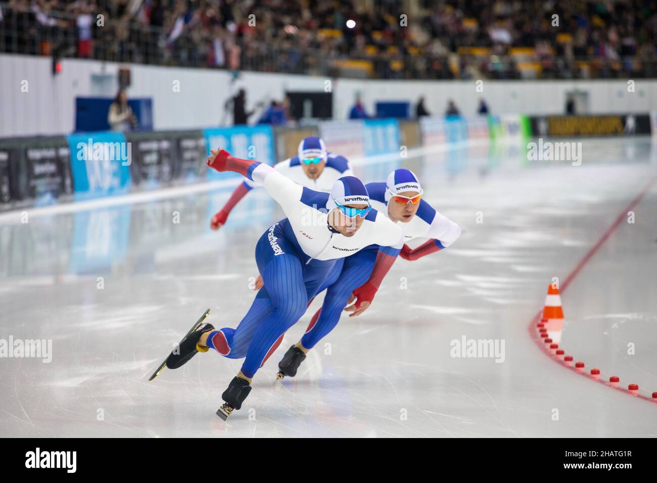 ISU European Speed Skating Championships. Athlete on ice. Classic speed ...