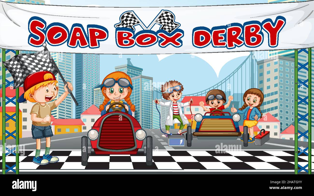 Outdoor scene with children racing car illustration Stock Vector Image ...