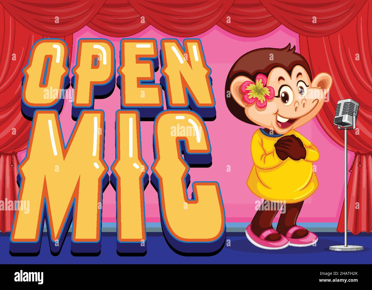 Open Mic Banner Design With Little Monkey Performing Singing ...