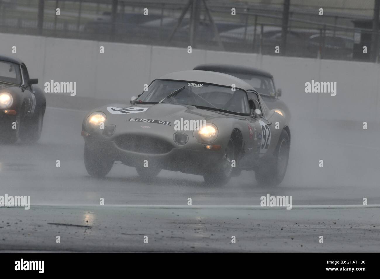 Rain and spray at Stowe, Callum Lockie, Julian Thomas, Jaguar E-Type ...