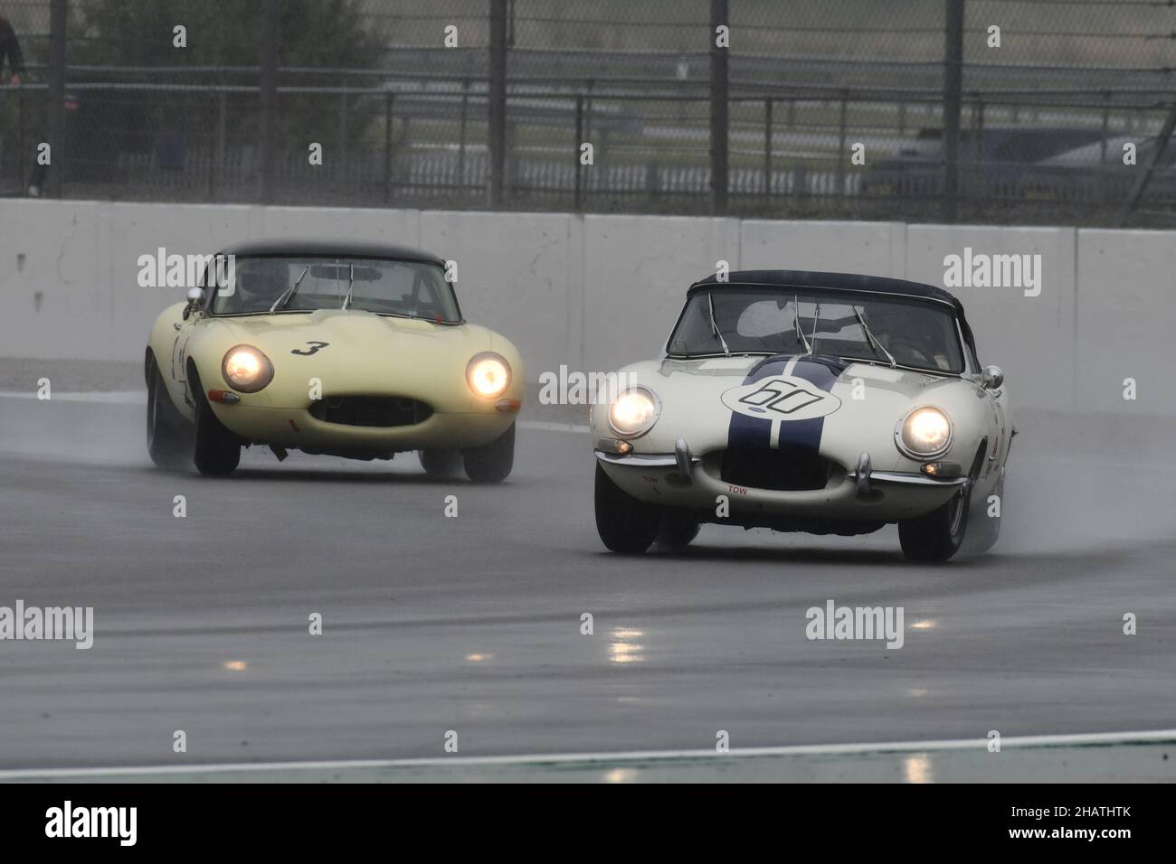 Rain and spray at Stowe, Christoff Cowens, Gregor Fisken, Jaguar E-Type ...