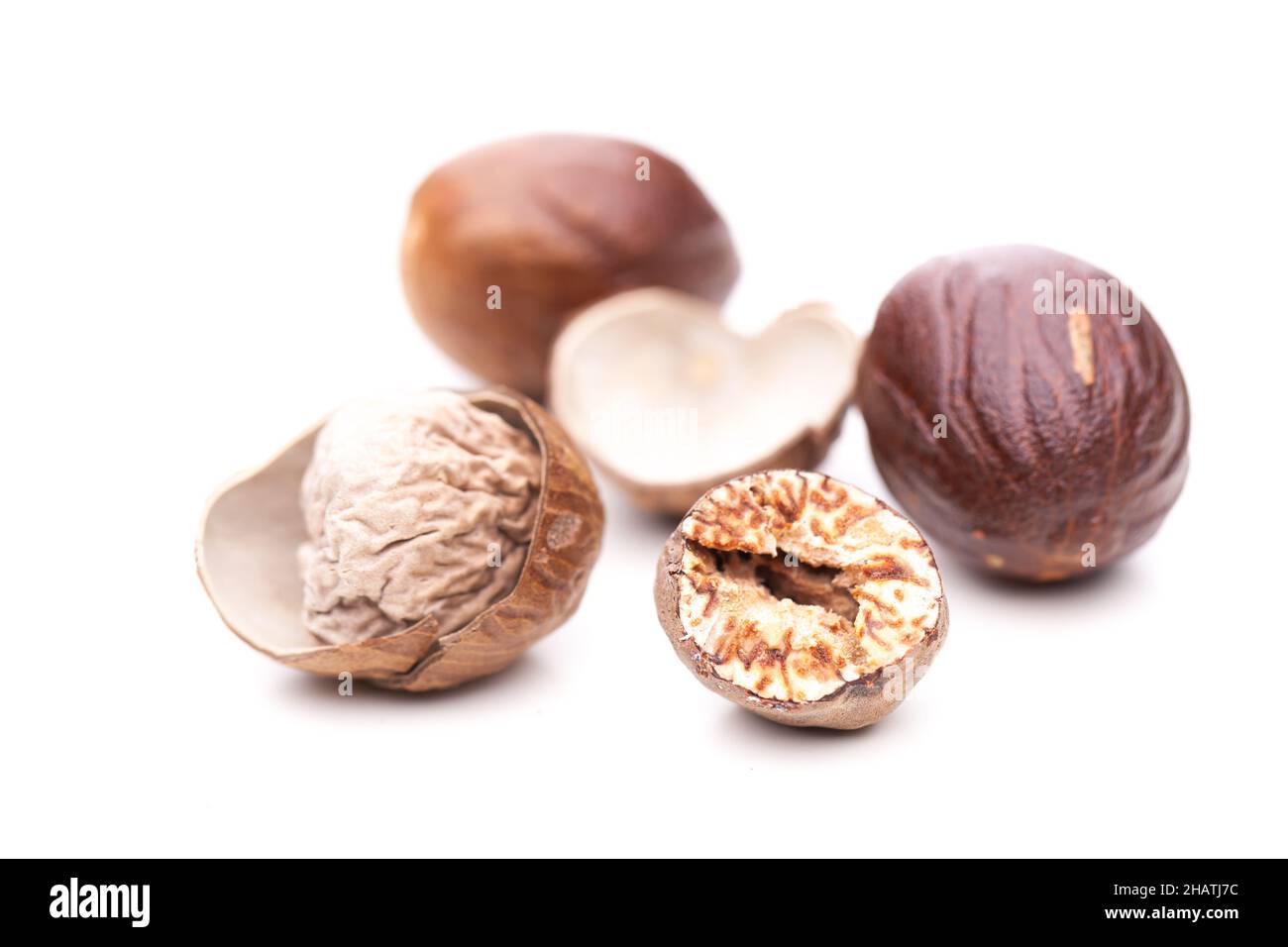 nutmeg, nuts, whole, details, background, close-up, one behind the ...