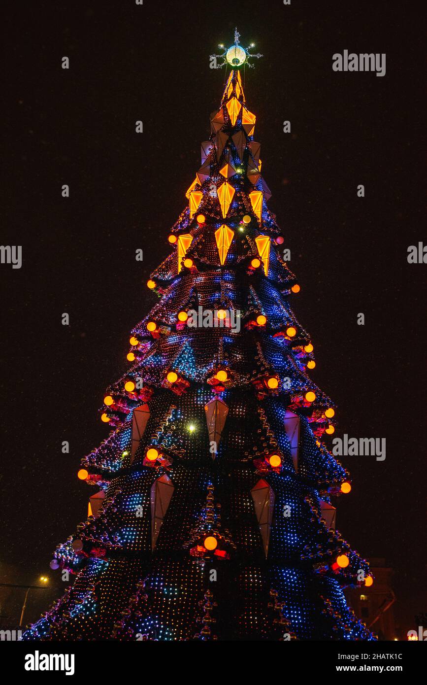 Christmas tree with lights. Christmas decoration background Stock Photo ...