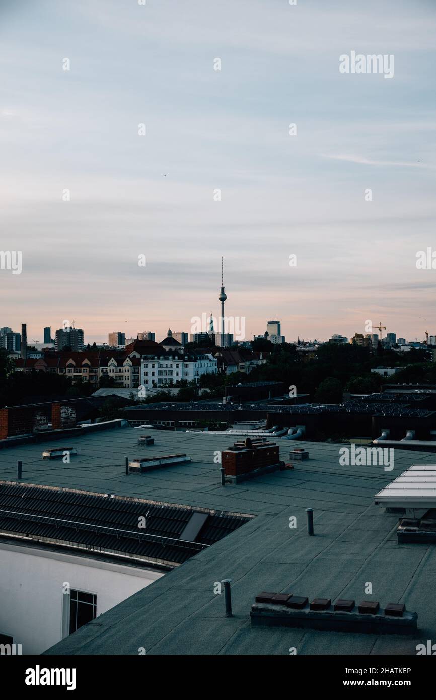 Tranquil scenery from the rooftop of a building at sunset Stock Photo ...