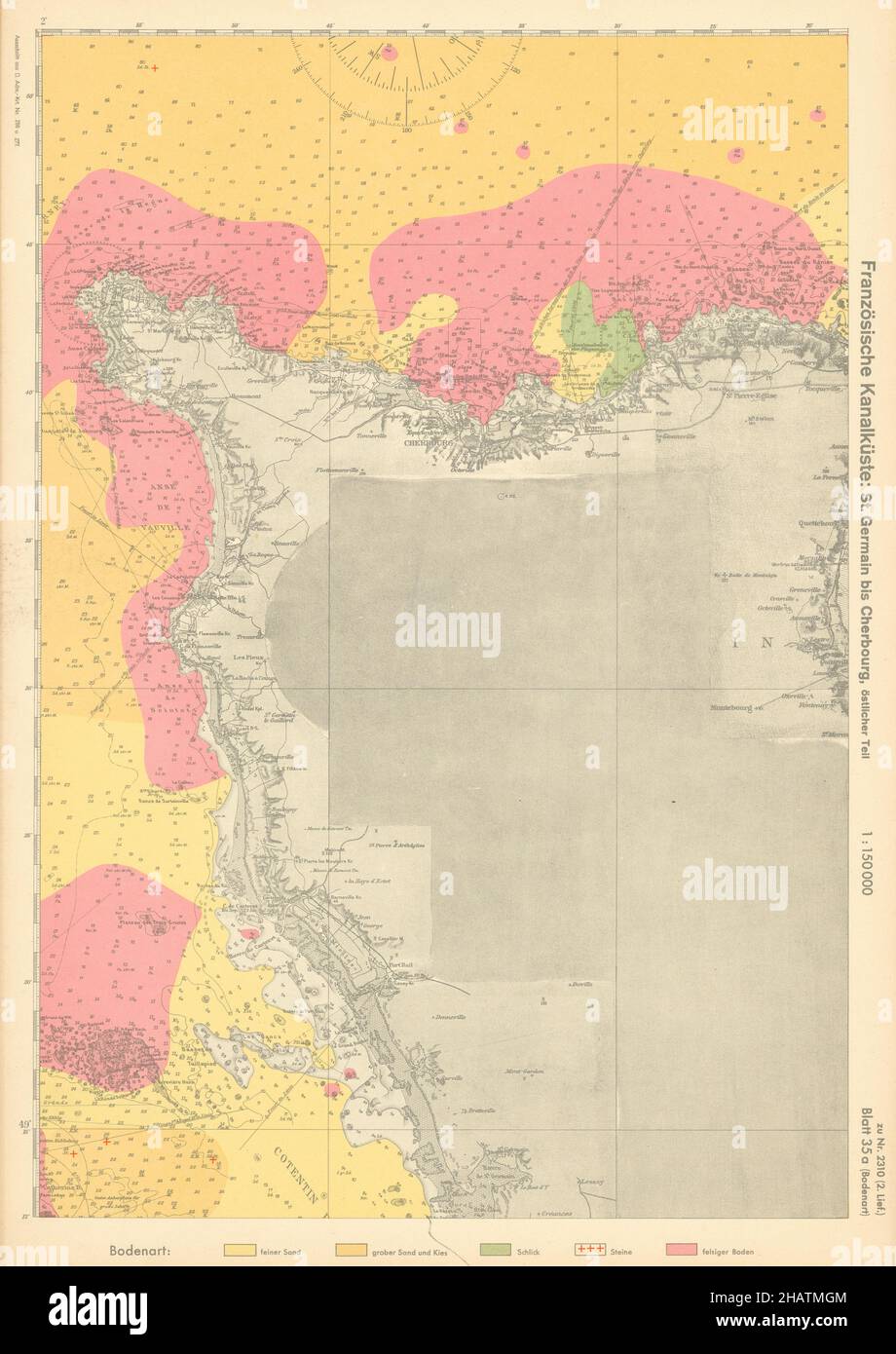 35a. Cotentin Cherbourg Manche Normandy coast. KRIEGSMARINE Nazi map ...