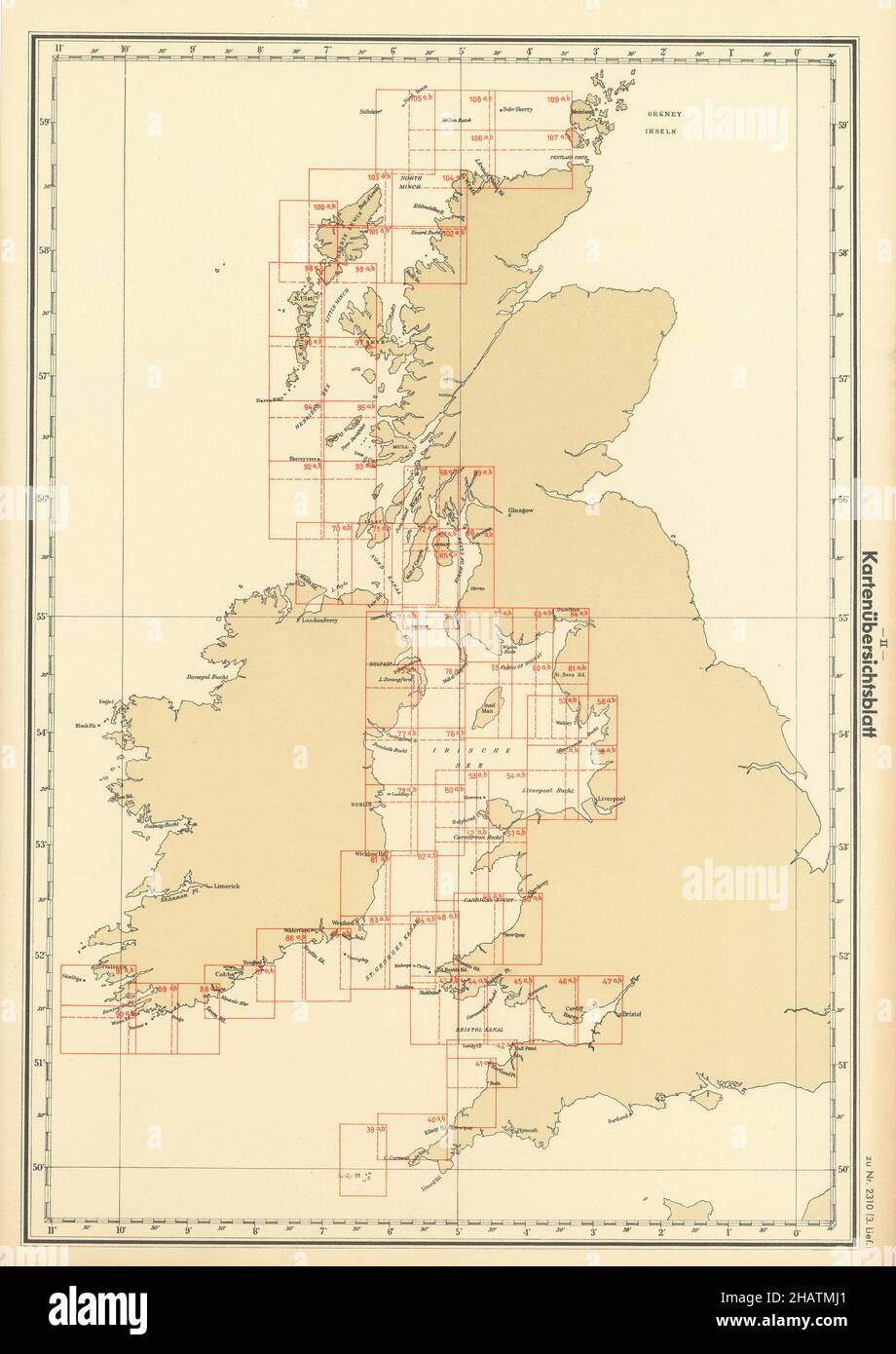 Map overview sheet. British Isles Irish Sea Scotland. KRIEGSMARINE Nazi ...