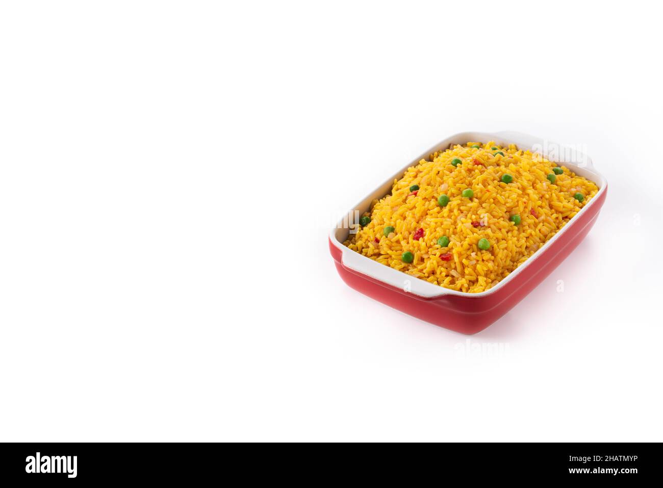 Traditional Mexican rice isolated on white background Stock Photo - Alamy