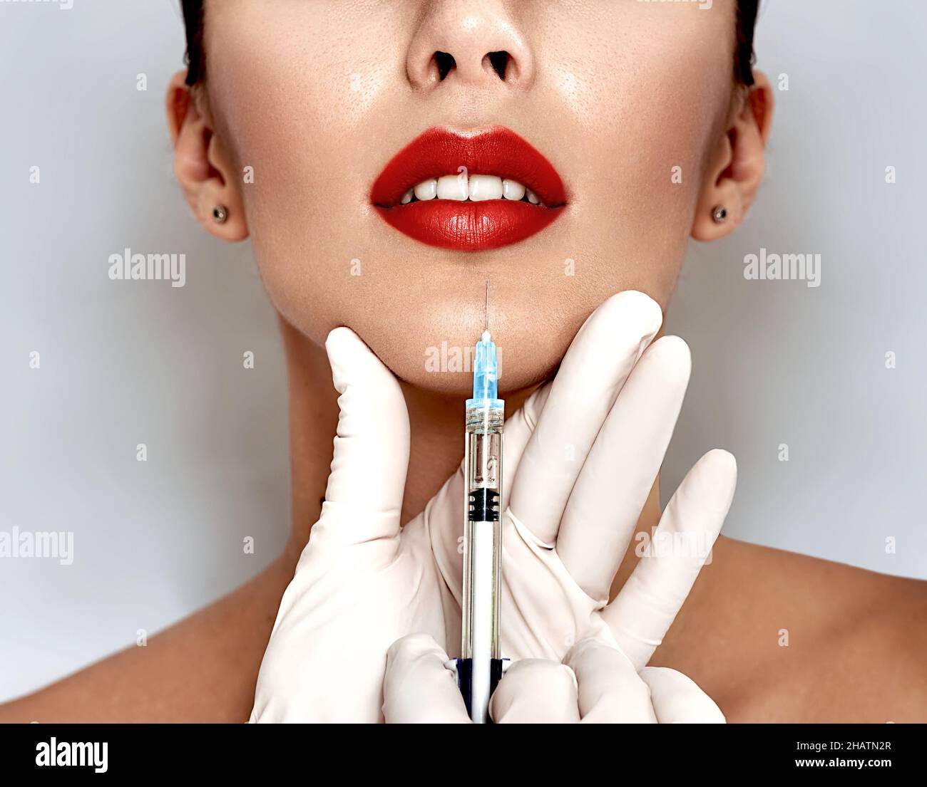 Cropped sensual female lips, procedure lip augmentation Stock Photo - Alamy