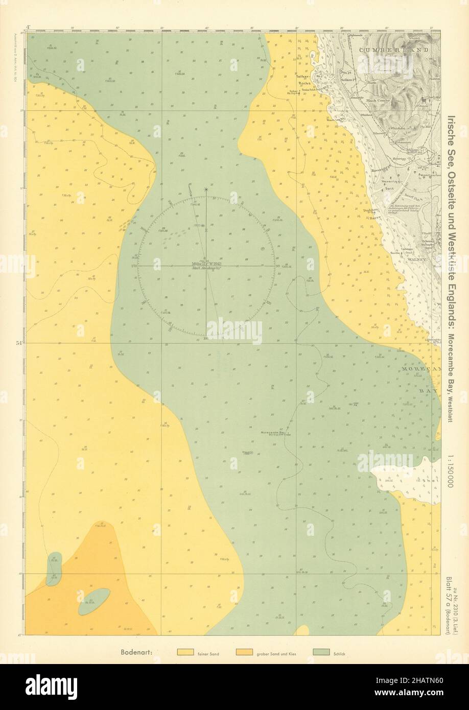 57a. Cumbria coast. Irish Sea. Barrow-in-Furness. KRIEGSMARINE Nazi map ...