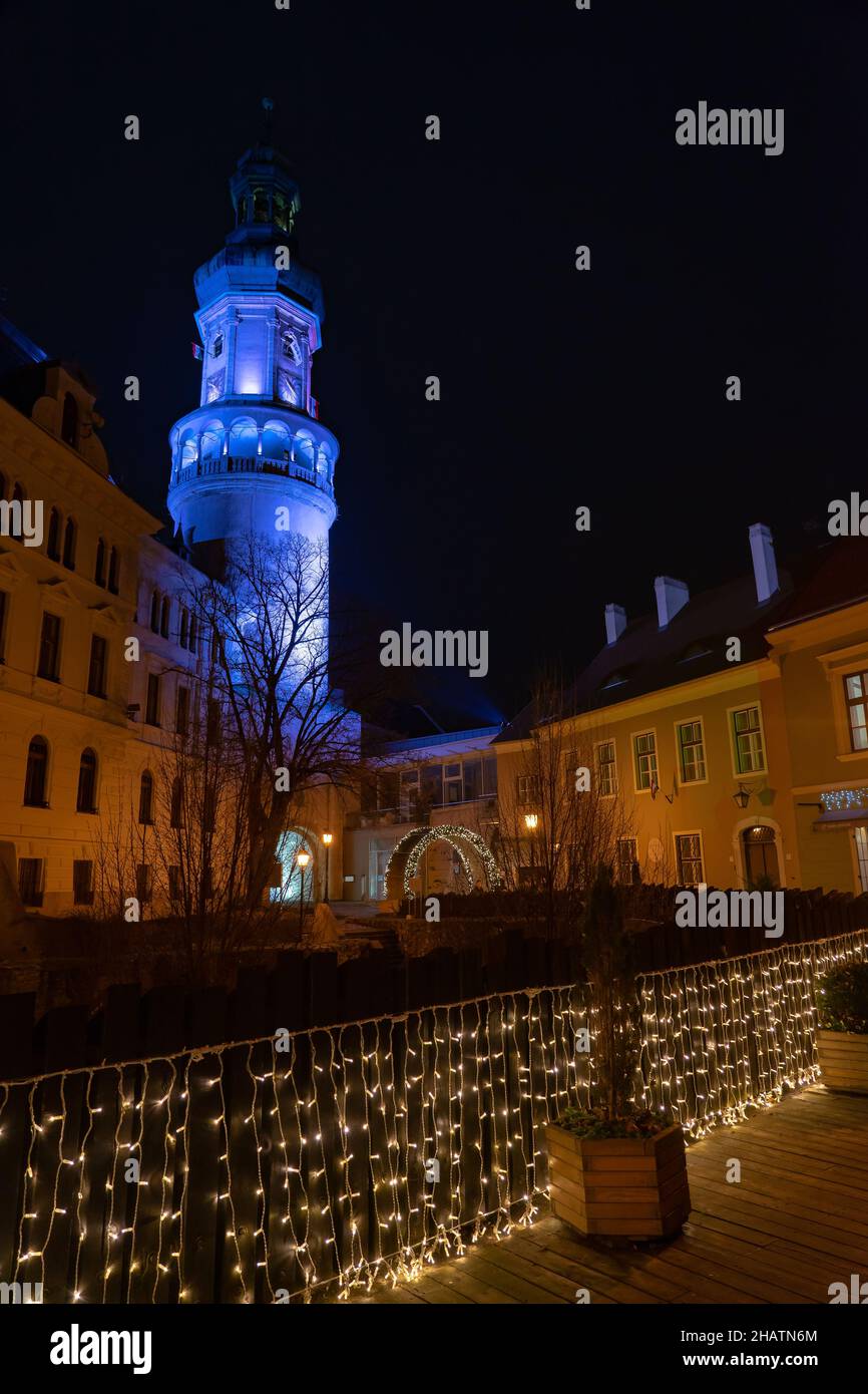 Illuminated Sopron Main Square christmas winter time Stock Photo - Alamy
