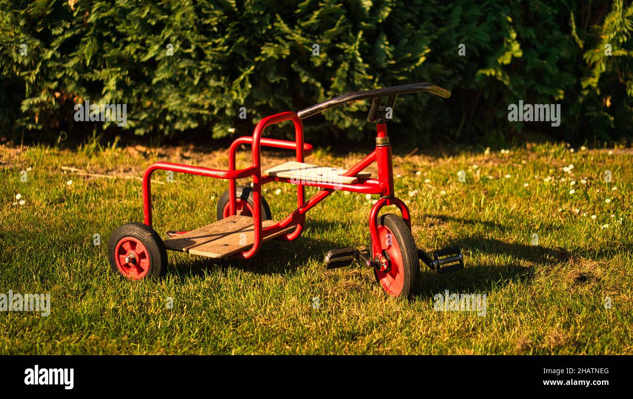 Tricycle for children with passenger function. Fun game for the little ...