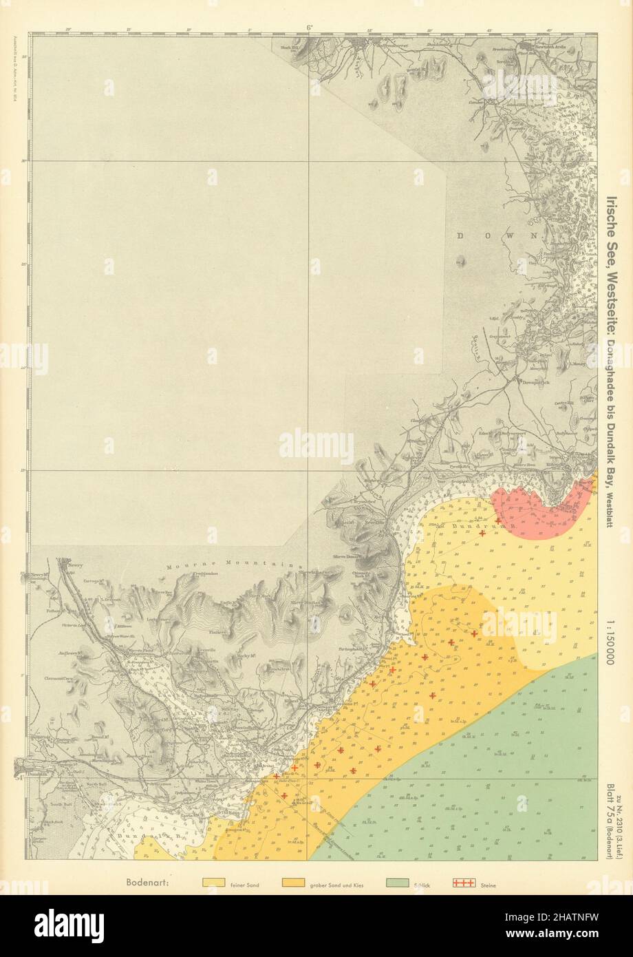 75a. County Down Louth coast. Carlingford Lough. KRIEGSMARINE Nazi map ...