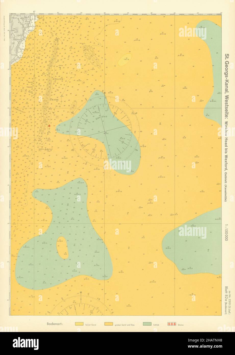 82a. Ireland coast Irish Sea Arklow Bank Wicklow. KRIEGSMARINE Nazi map ...