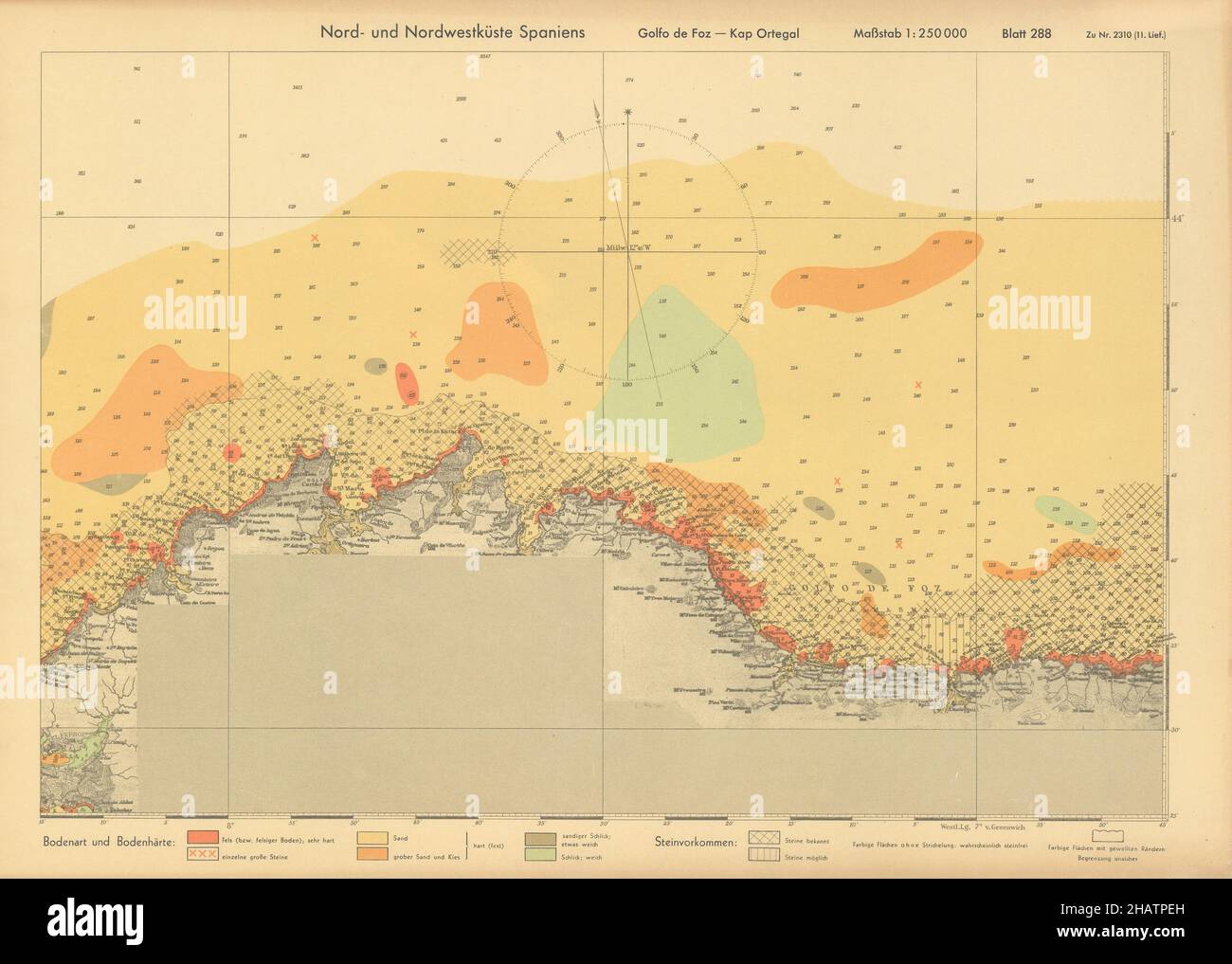 Galicia coast Spain. Gulf of Foz Cape Ortegal. KRIEGSMARINE Nazi map ...