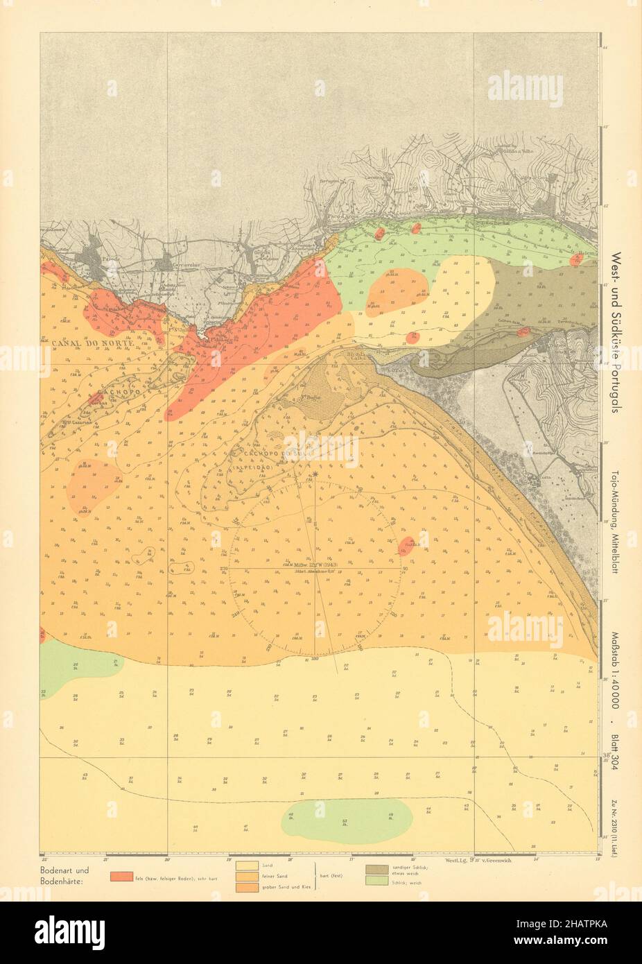 Lisbon. Tagus estuary centre. Portugal. KRIEGSMARINE Nazi map 1943 old ...