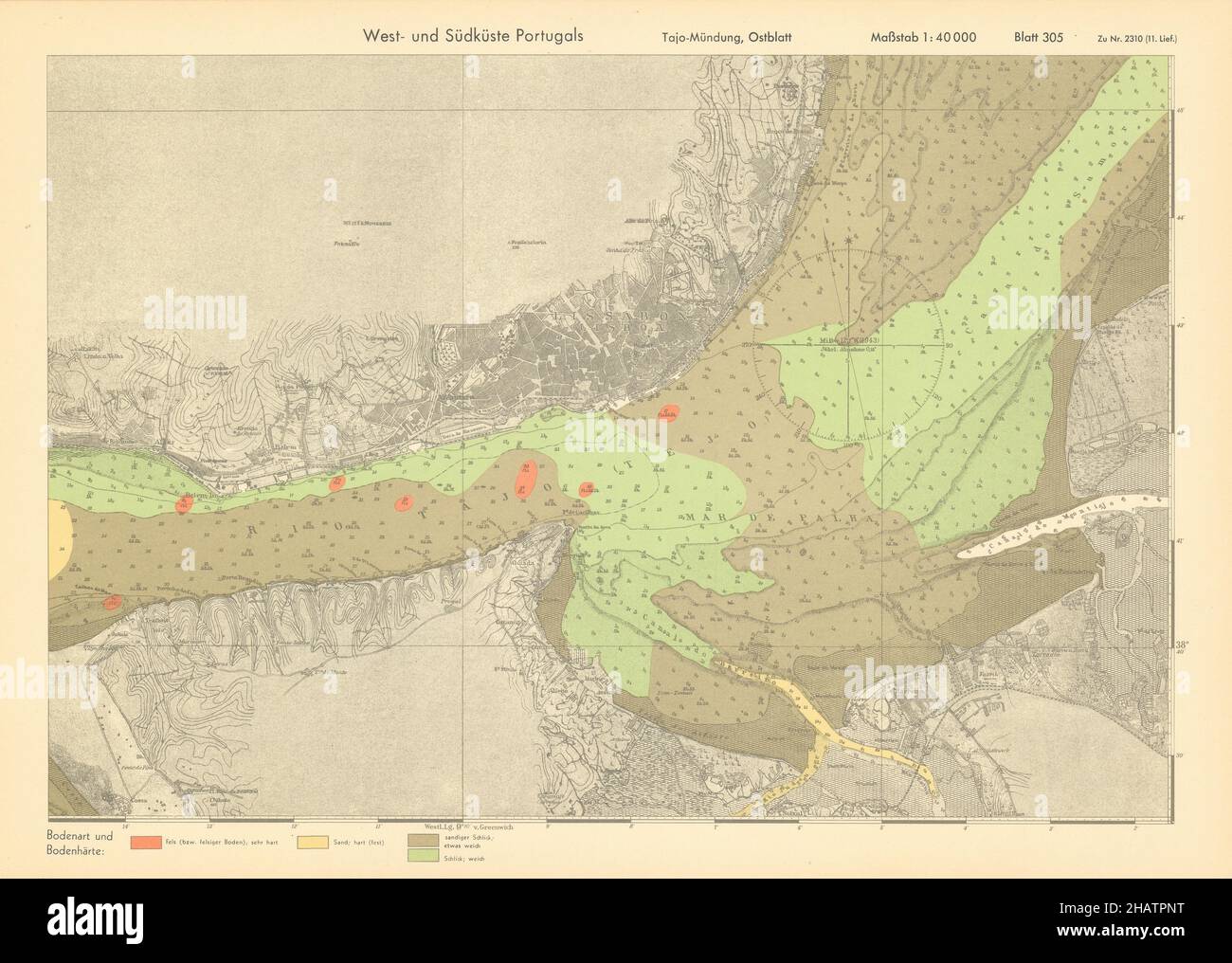 Lisbon. Tagus estuary east. Portugal. KRIEGSMARINE Nazi map 1943 old ...