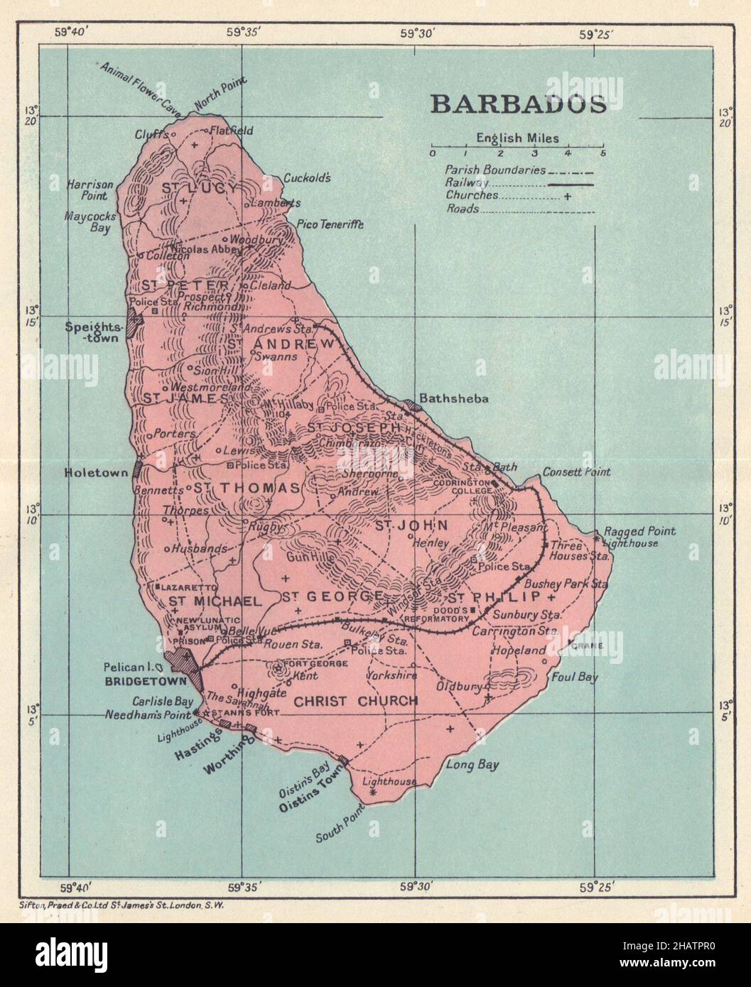 BARBADOS. Vintage map. West Indies Caribbean 1923 old vintage plan ...