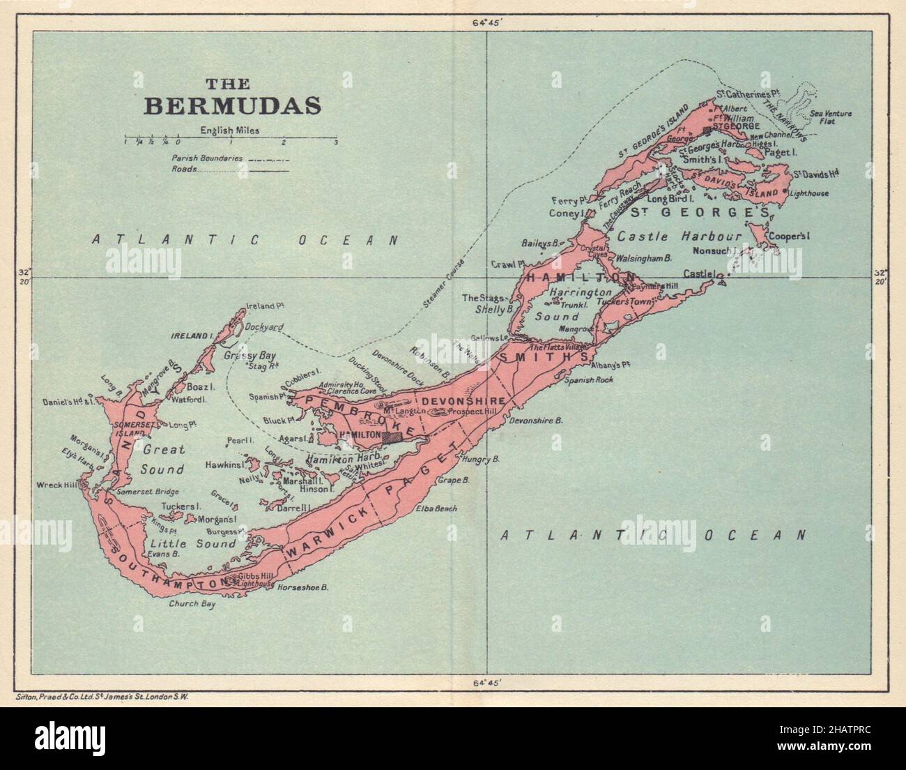 THE BERMUDAS. Vintage map. Bermuda 1923 old vintage plan chart Stock ...