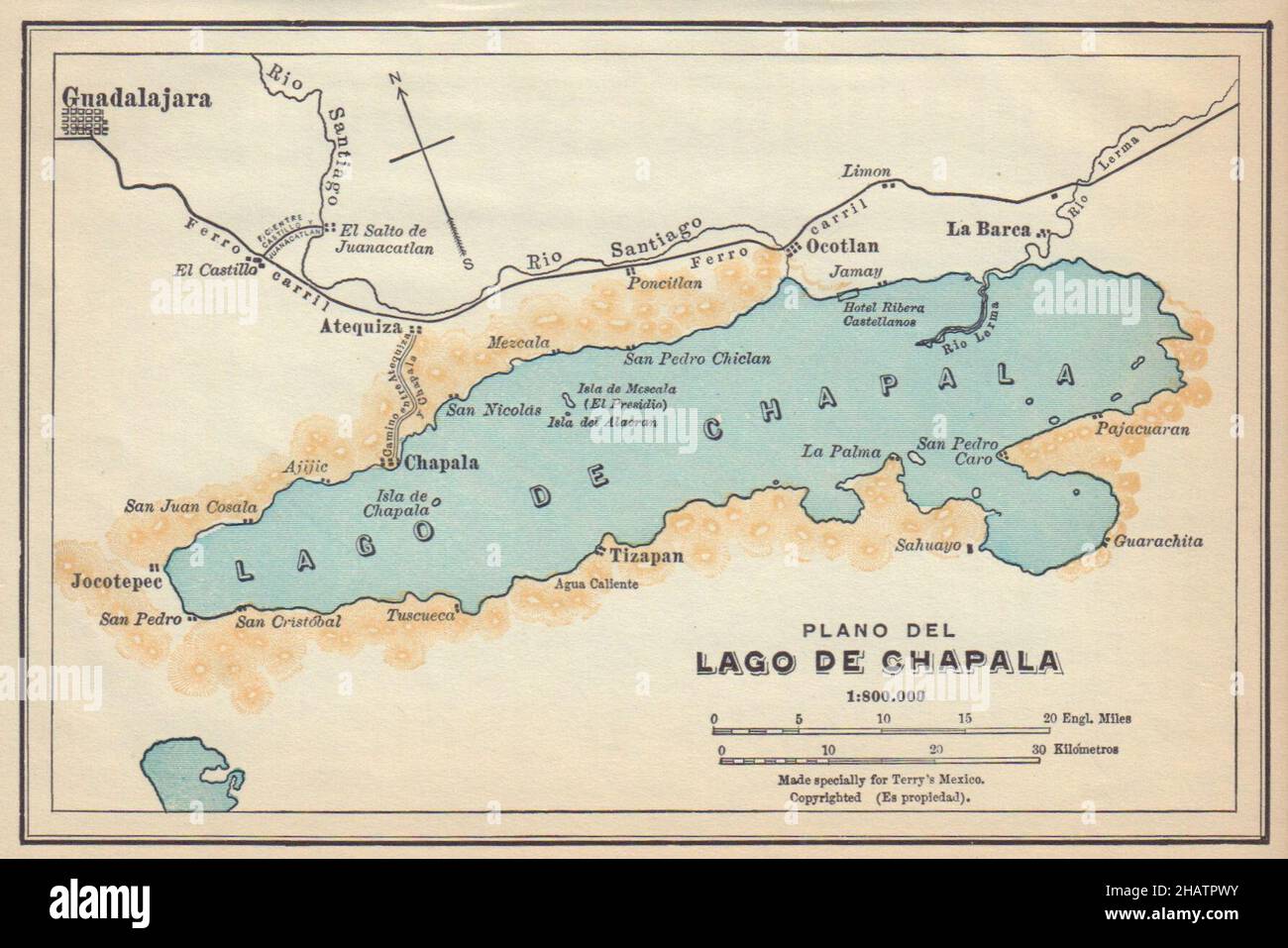 Plano del Lago de Chapala, Mexico. Guadalajara 1935 old vintage map ...