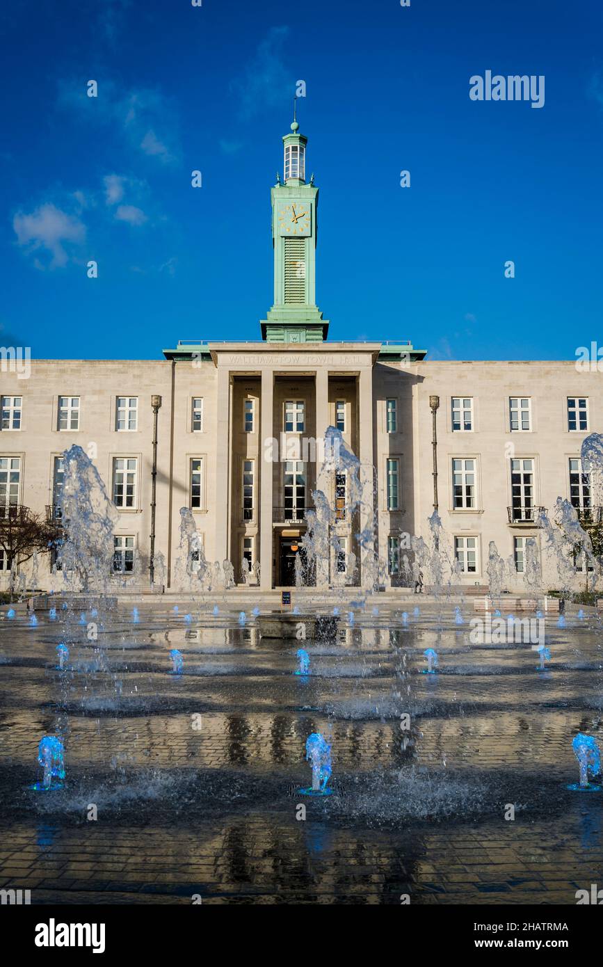 Fountain in front of Waltham Forest Town Hall, a Grade II Listed ...