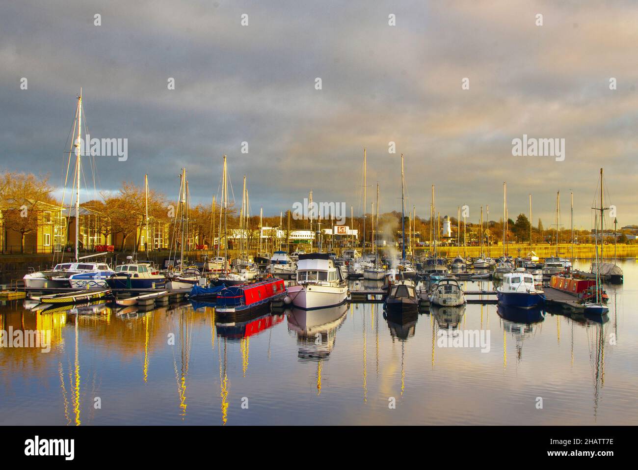 Sunrise over Preston Riverside docklands Marina, Lancashire. UK Weather ...