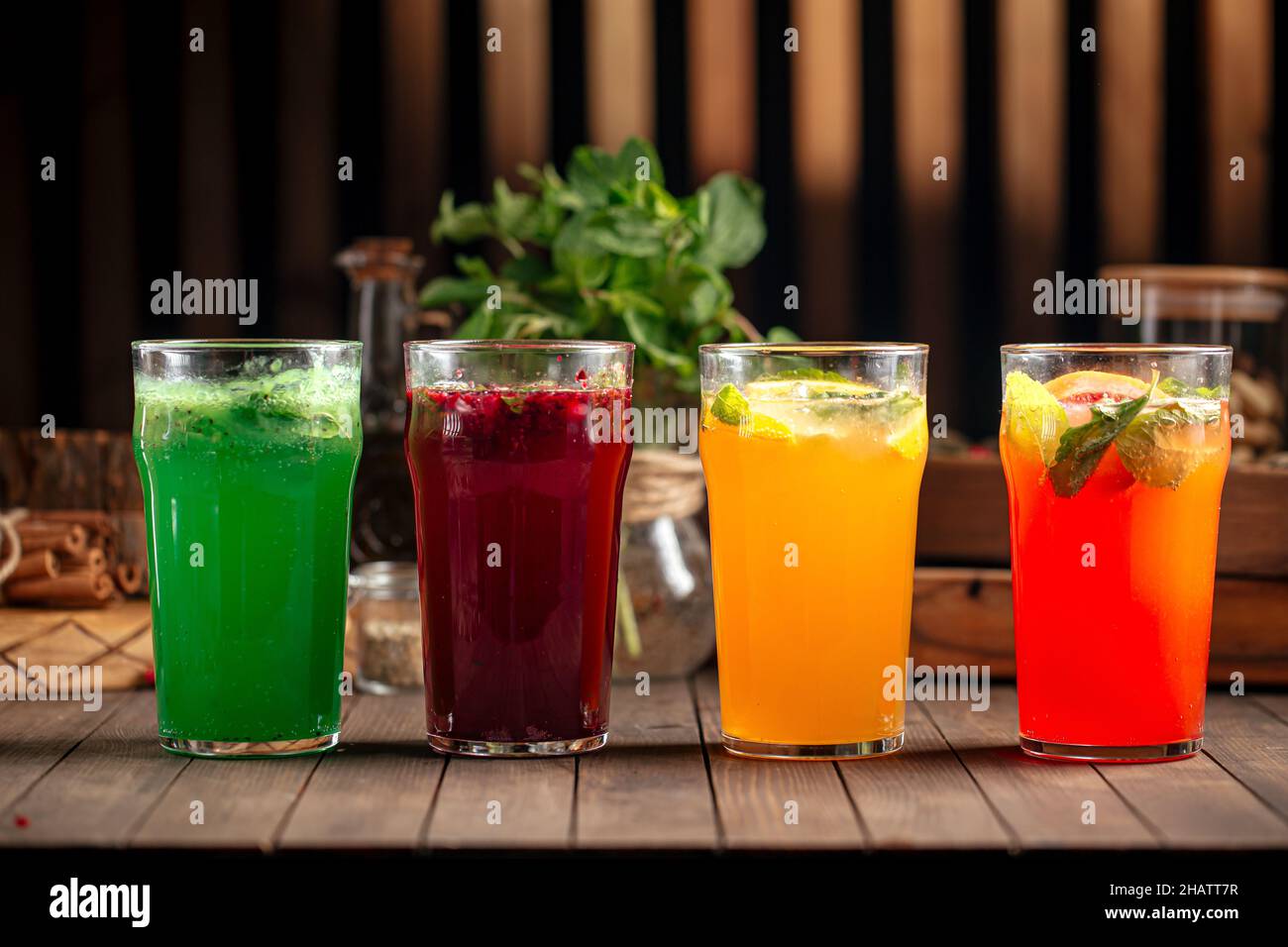 Various assorted glasses of fruit lemonades Stock Photo - Alamy