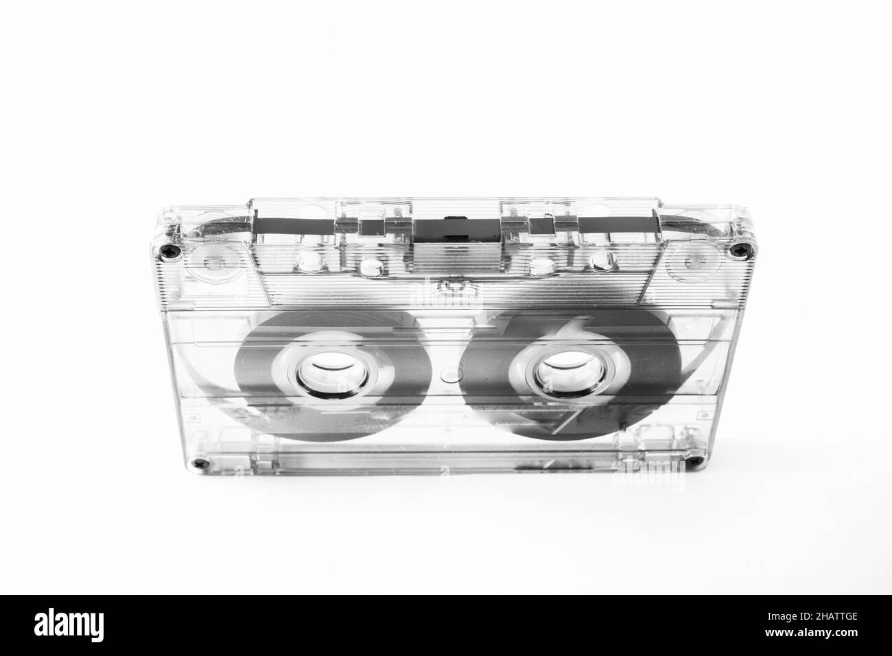Grayscale shot of an audio cassette 80s music isolated on white ...