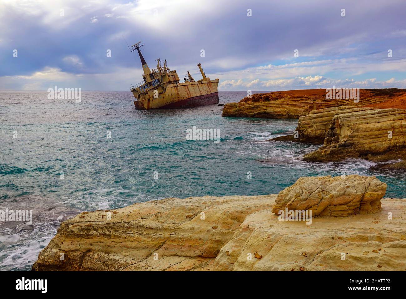 The wreck of the Edro III near Coral Bay, Paphos, Cyprus Stock Photo ...