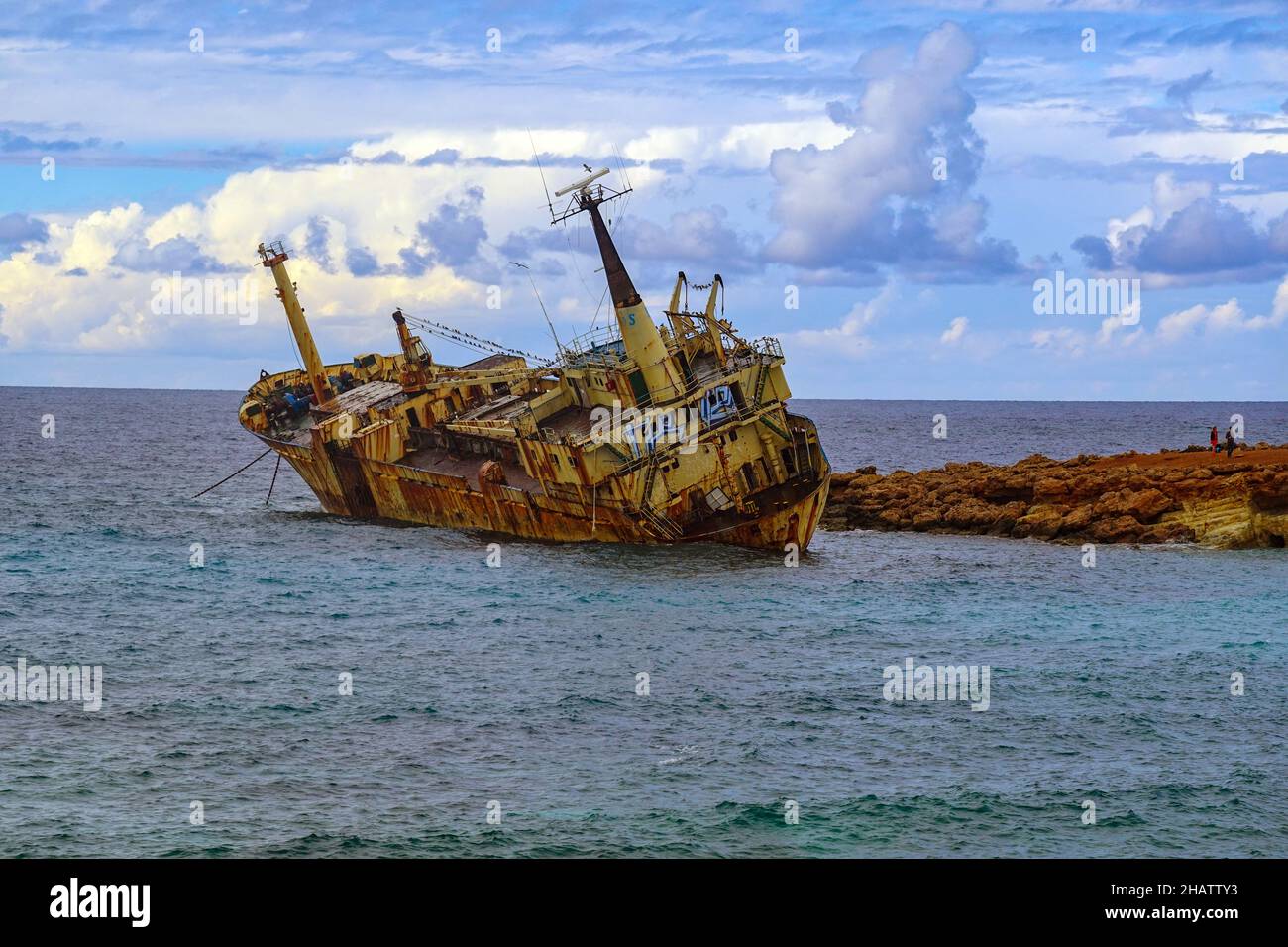 The wreck of the Edro III near Coral Bay, Paphos, Cyprus Stock Photo ...
