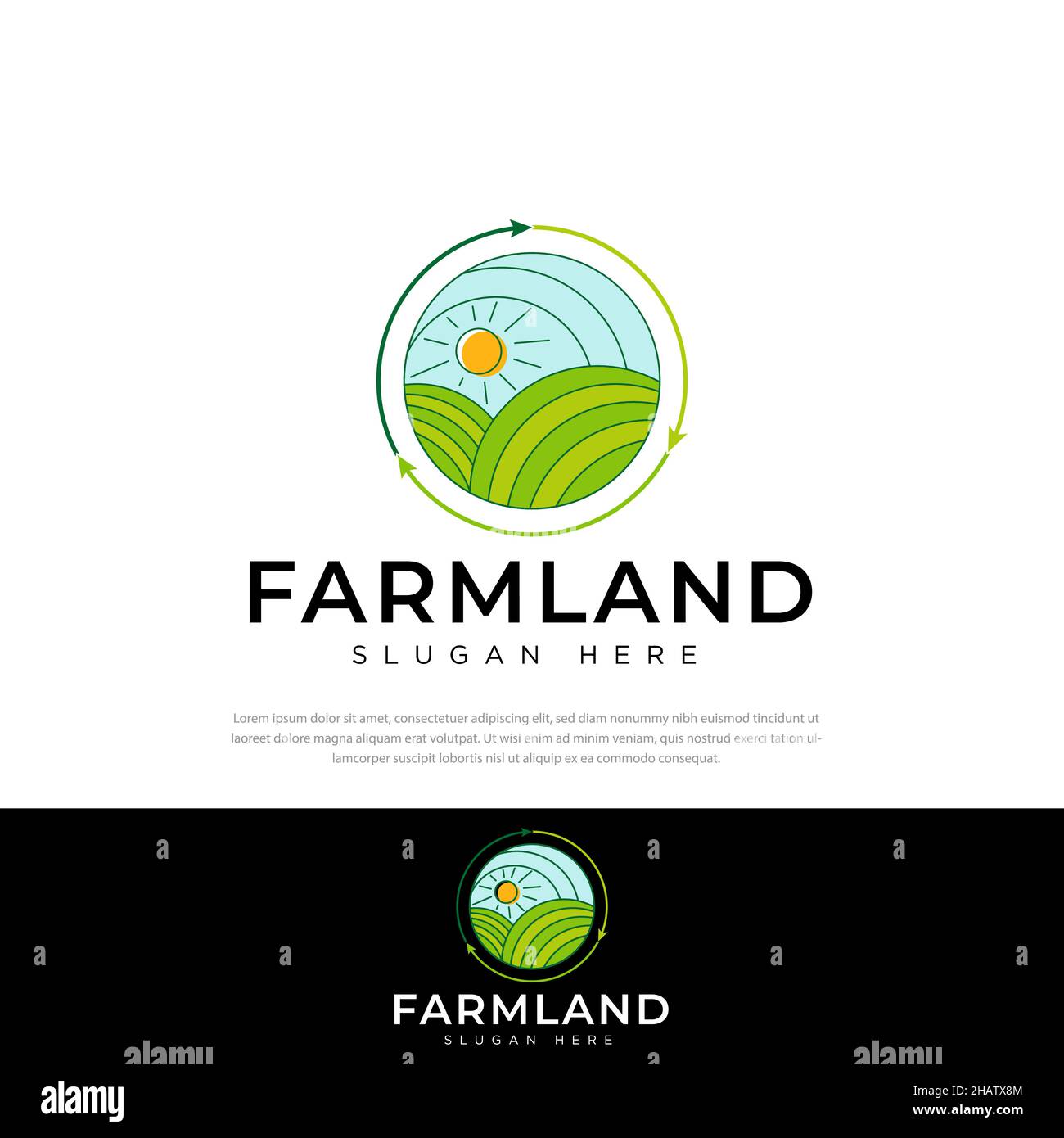 Arrow circle farmland design logo. Rural landscape vector design. farm ...