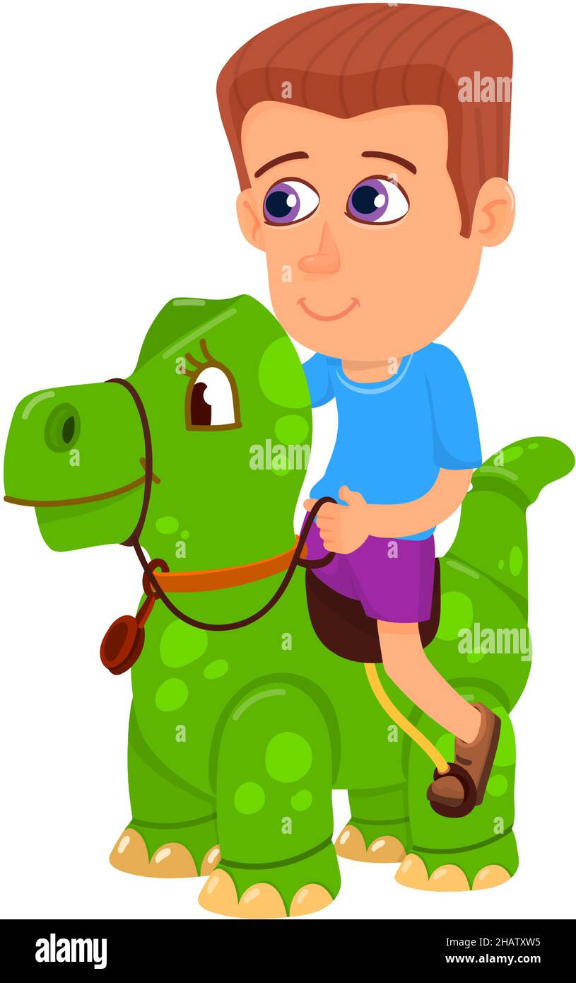 Boy riding dinosaur. Kid playing with green dino Stock Vector Image ...