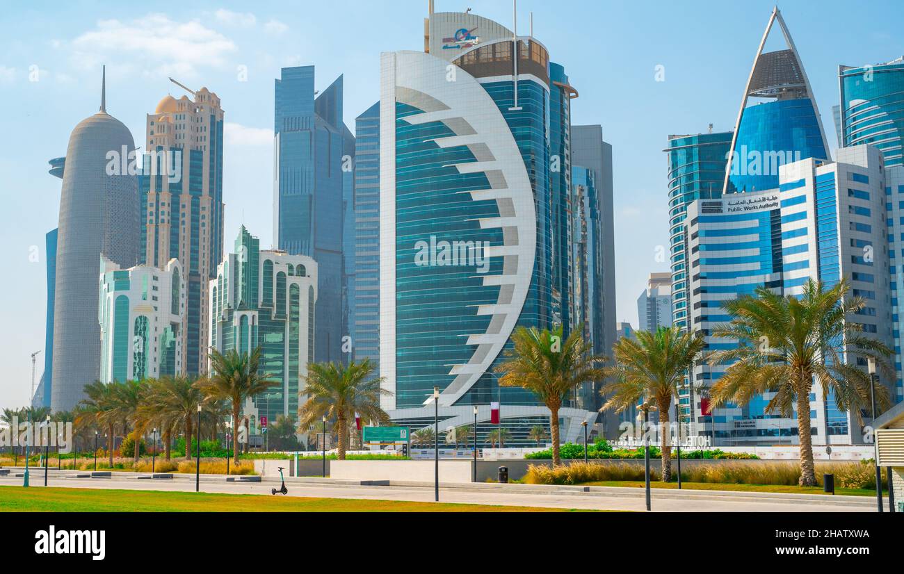 Beautiful doha city with many landmark towers , view from the corniche ...