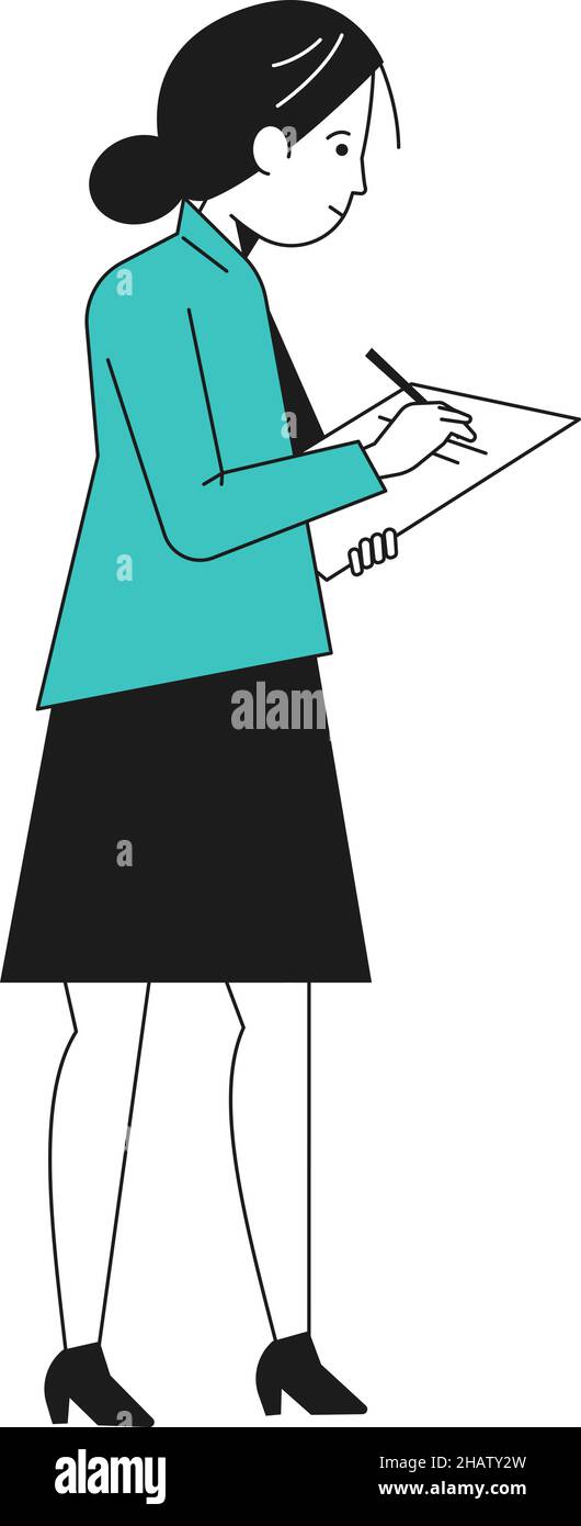 Standing woman taking notes. Girl writing on paper Stock Vector Image ...