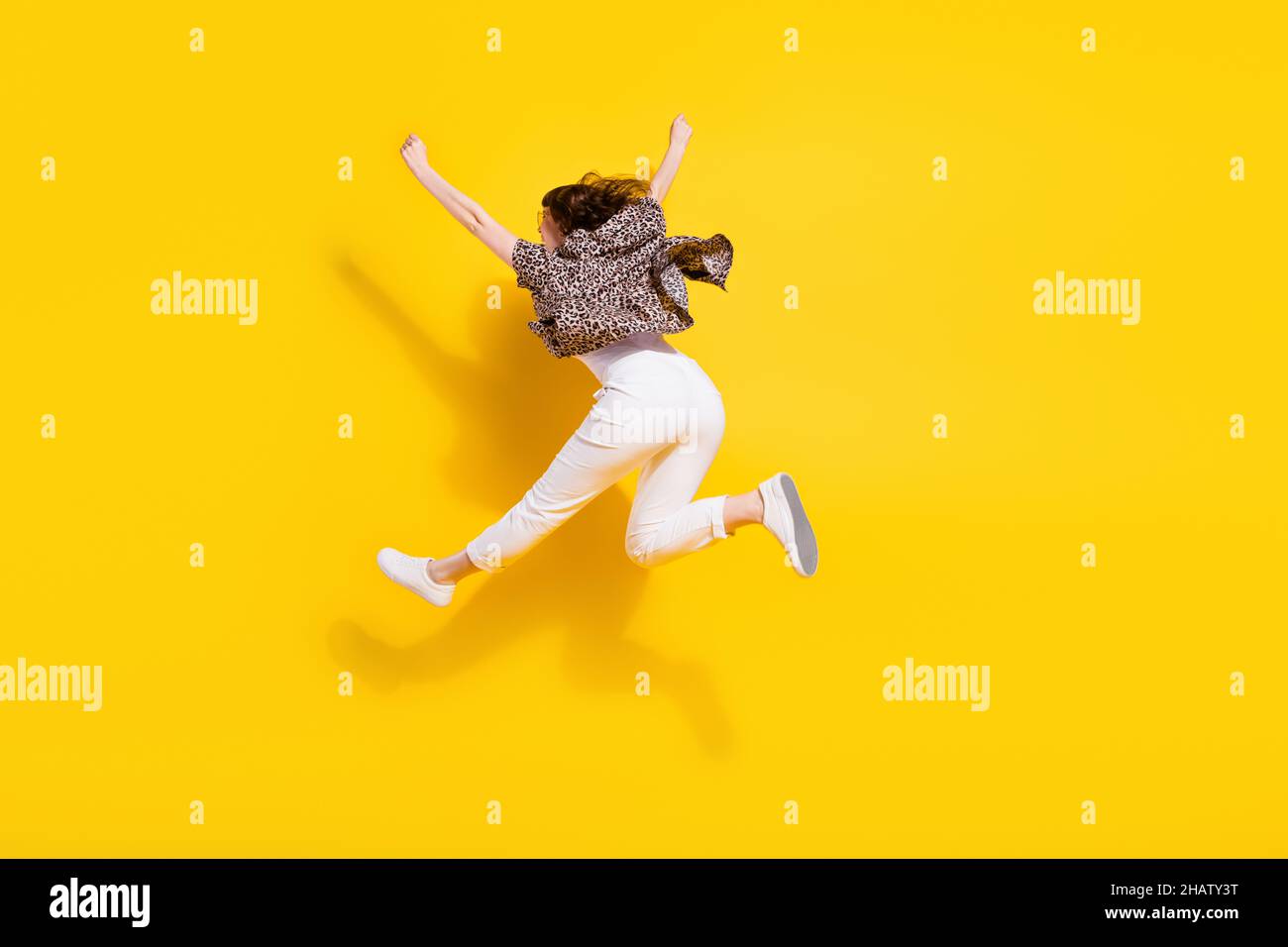 Full length body size rear back behind view of nice crazy free girl ...