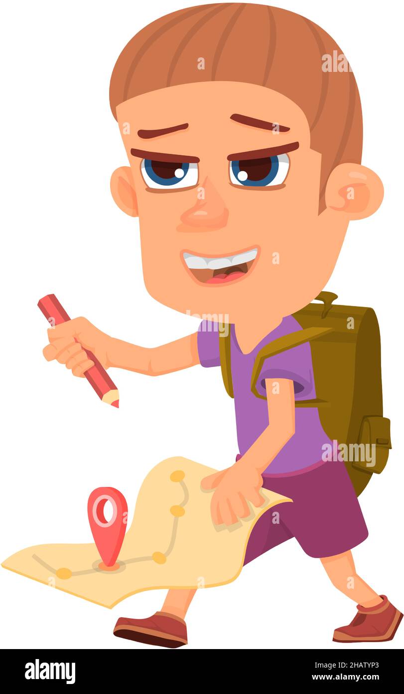 Cartoon scout. Boy using map Stock Vector Image & Art - Alamy