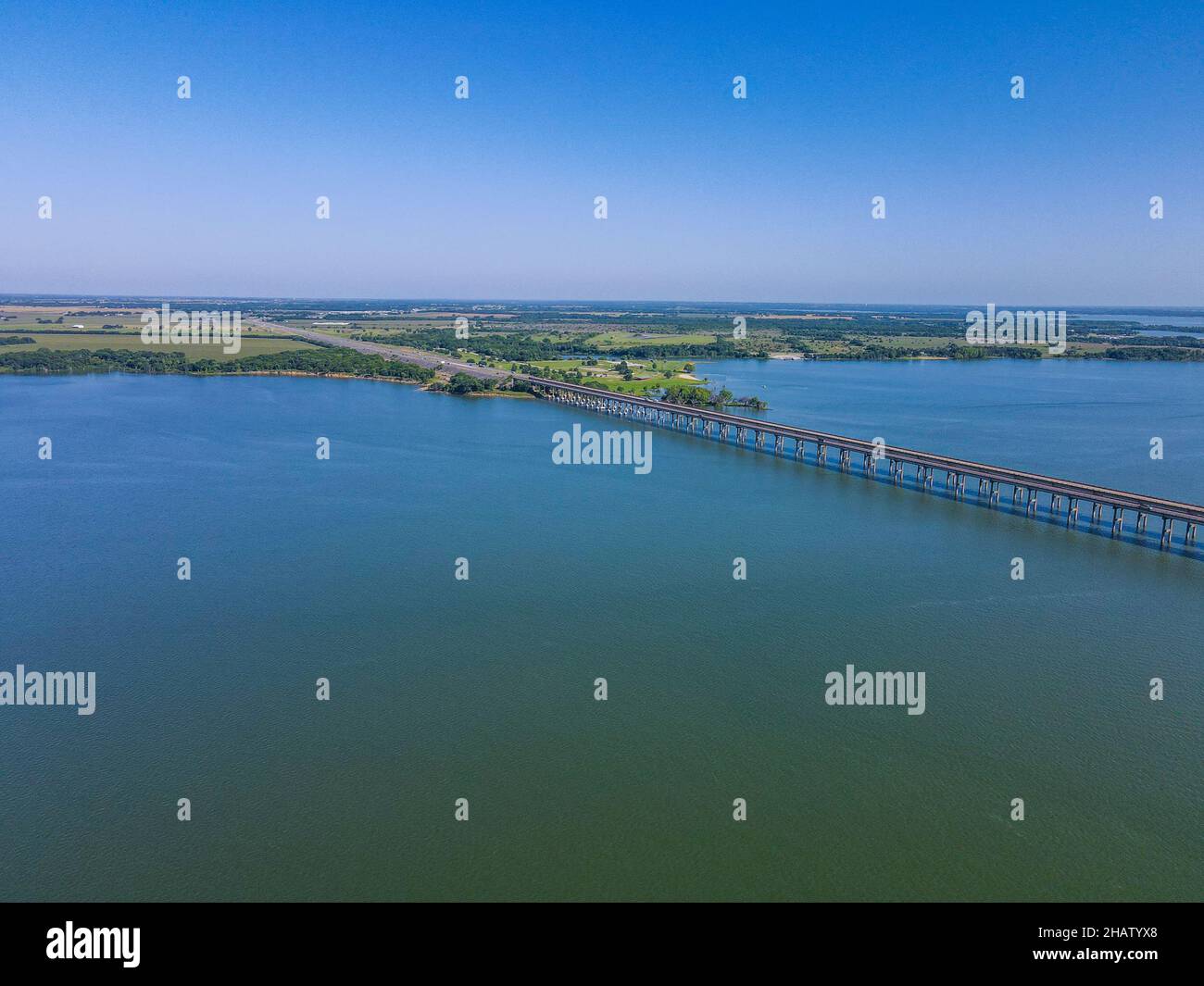 Beautiful aerial view of a bridge over Lake Waco in Texas Stock Photo ...