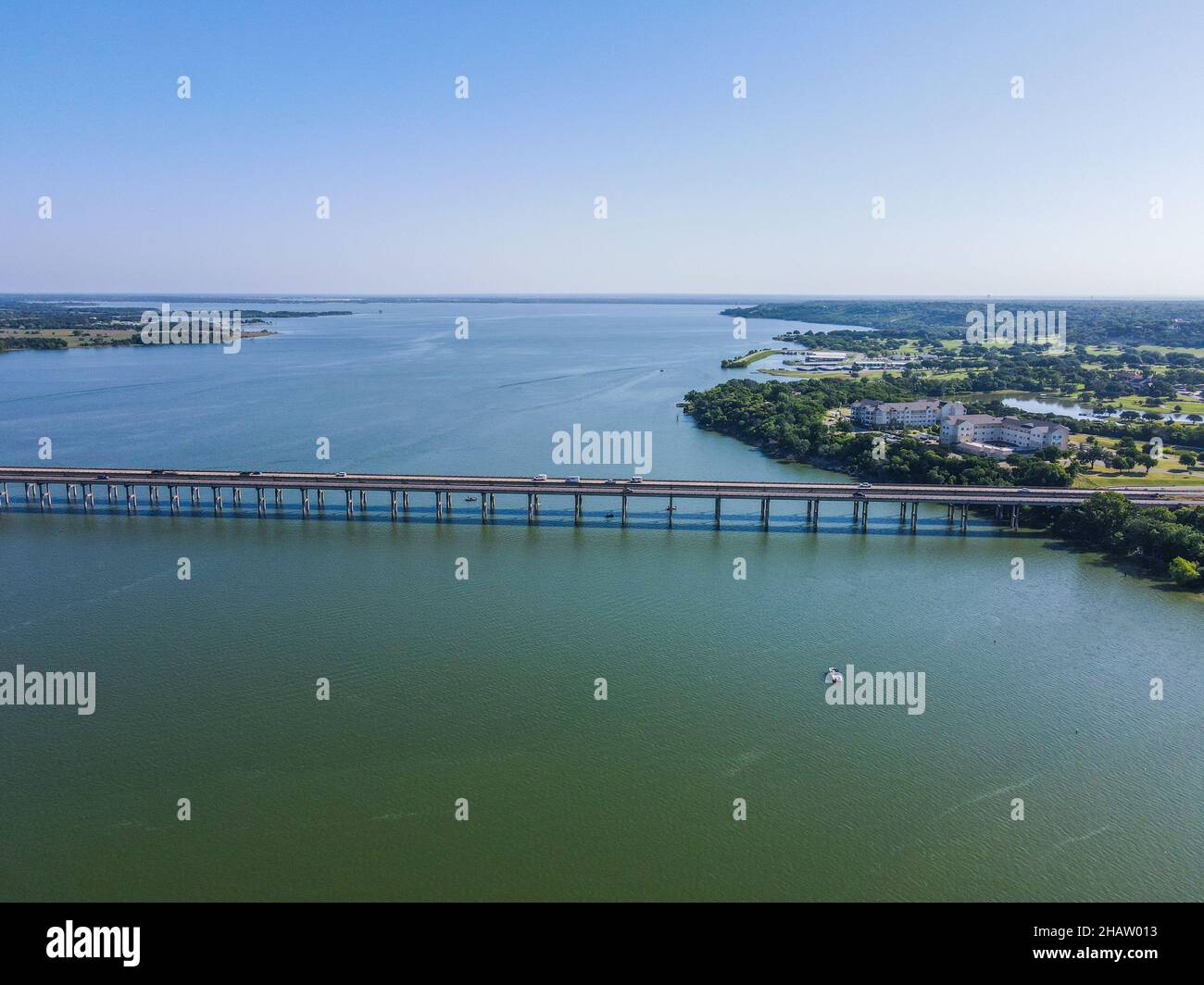 Beautiful aerial view of a bridge over Lake Waco in Texas Stock Photo ...