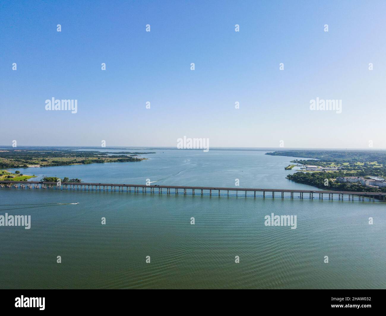 Beautiful aerial view of a bridge over Lake Waco in Texas Stock Photo ...