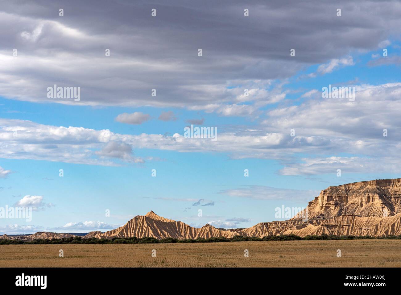 Rock formations in the desert area of Las Bardenas Reales in Navarra ...