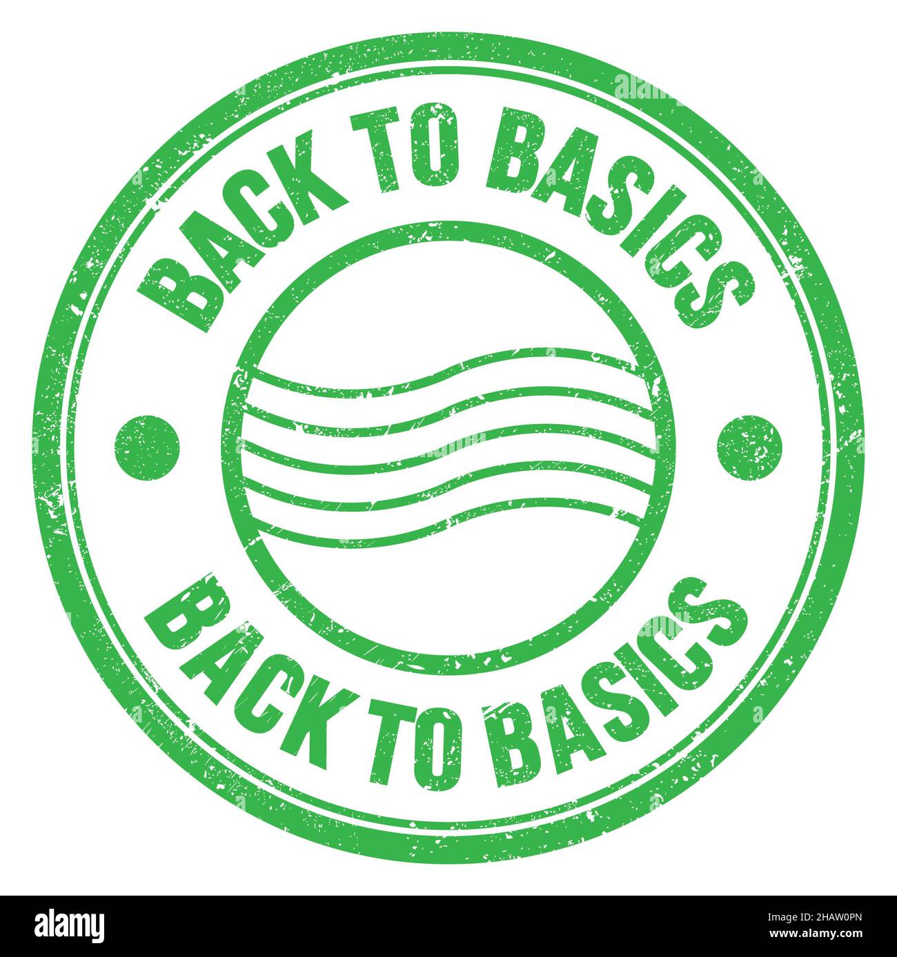 BACK TO BASICS word written on green round postal stamp sign Stock ...