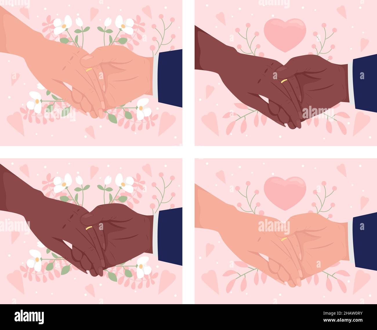 Romantic wedding proposal flat color vector illustration set Stock ...