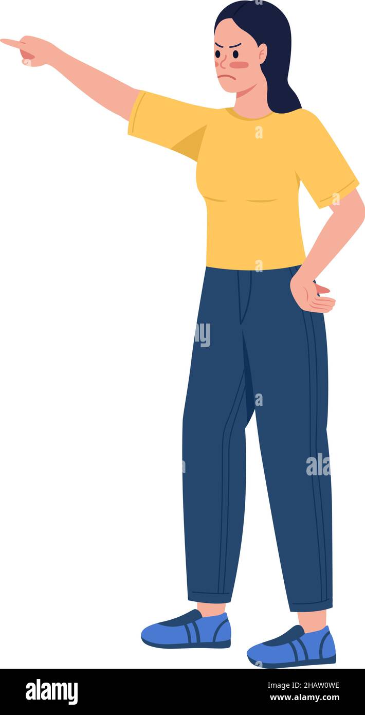 Displeased Mom Pointing With Finger Semi Flat Color Vector Character