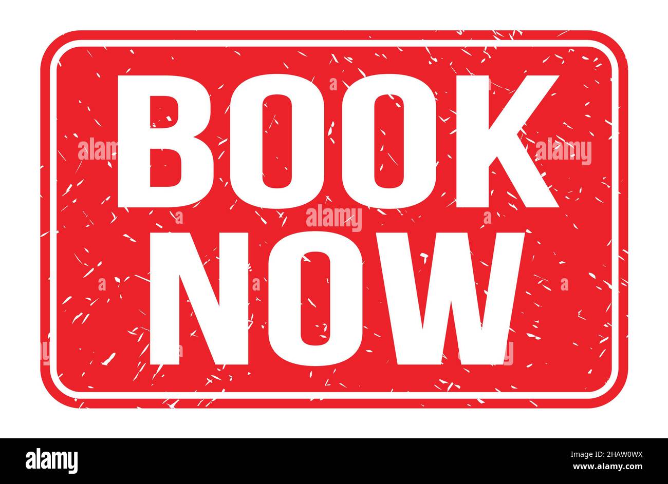 BOOK NOW, words written on red rectangle stamp sign Stock Photo - Alamy