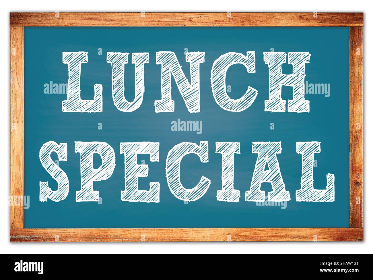 LUNCH SPECIAL written on blue wooden frame school blackboard Stock ...