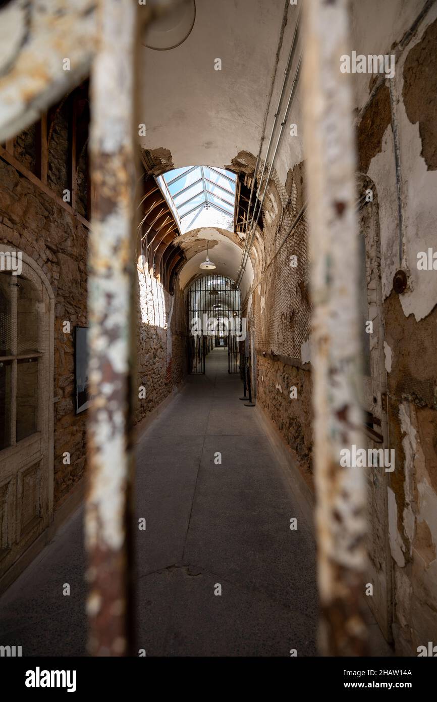 Old corridor of a prison from rusted railing Stock Photo - Alamy