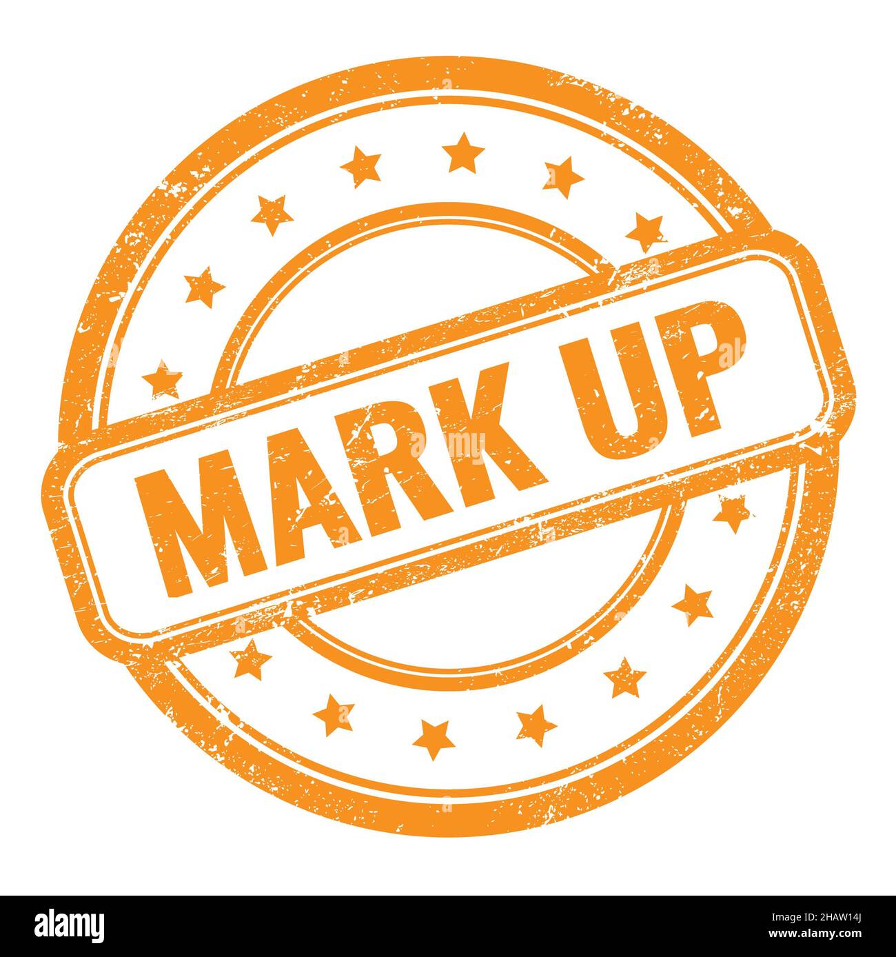 MARK UP text on orange grungy vintage round rubber stamp Stock Photo ...