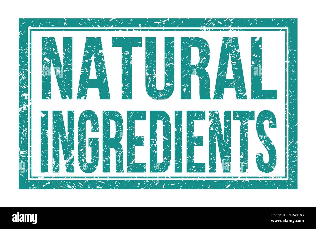 NATURAL INGREDIENTS, words written on blue rectangle stamp sign Stock ...