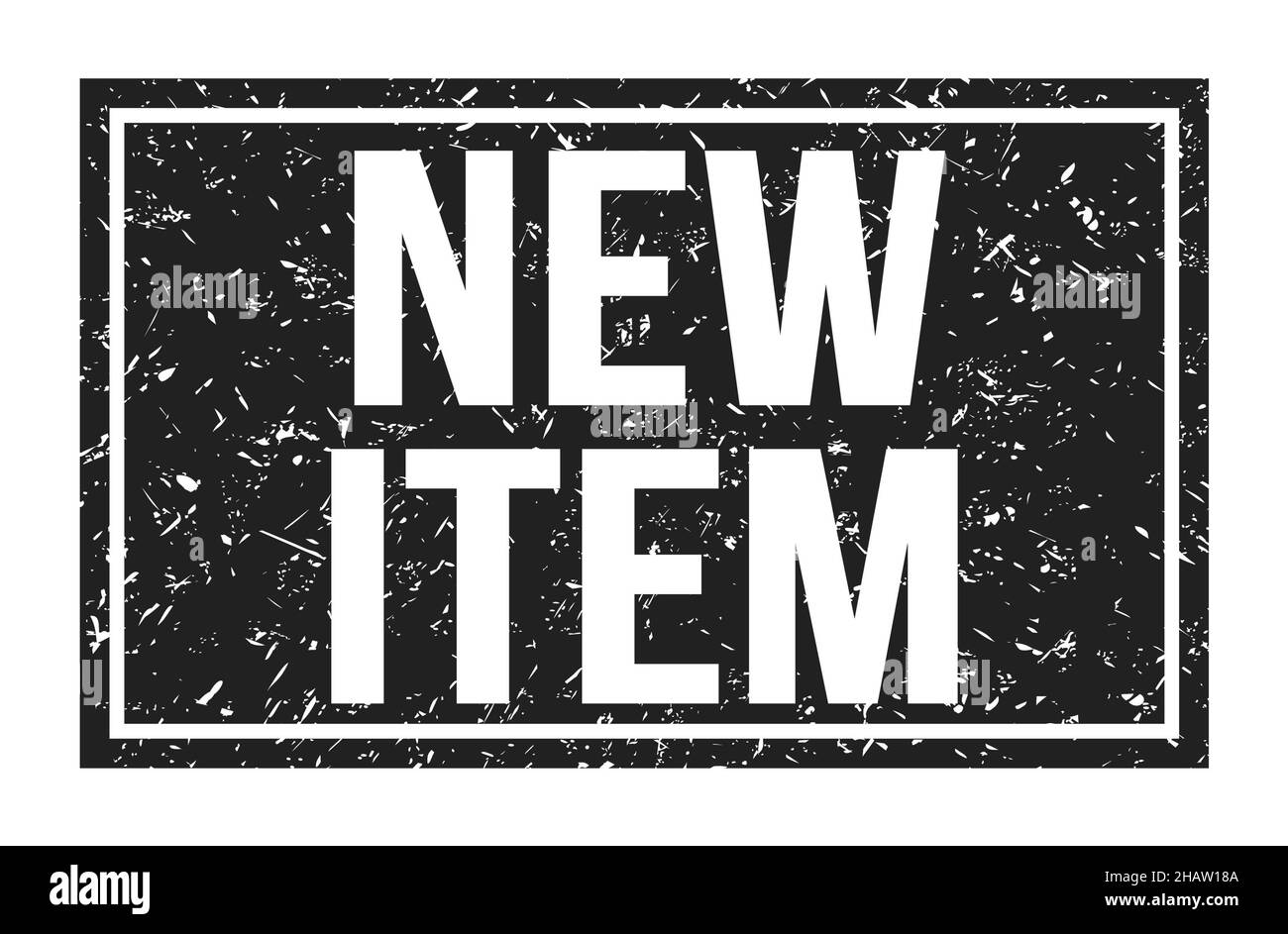 NEW ITEM, words written on black rectangle stamp sign Stock Photo - Alamy