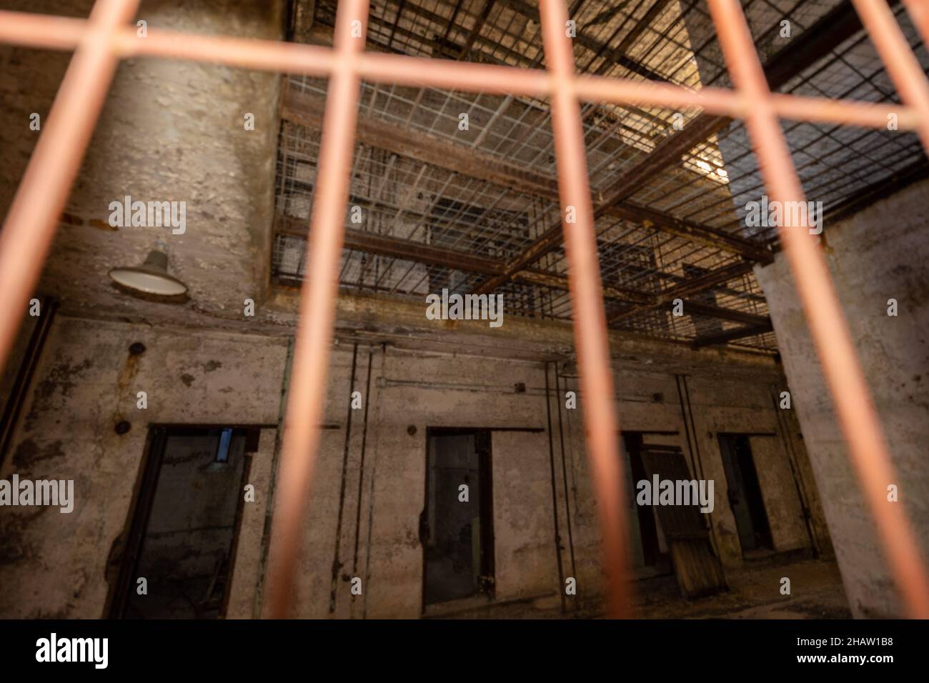 Inside of an old prison from the railings Stock Photo - Alamy