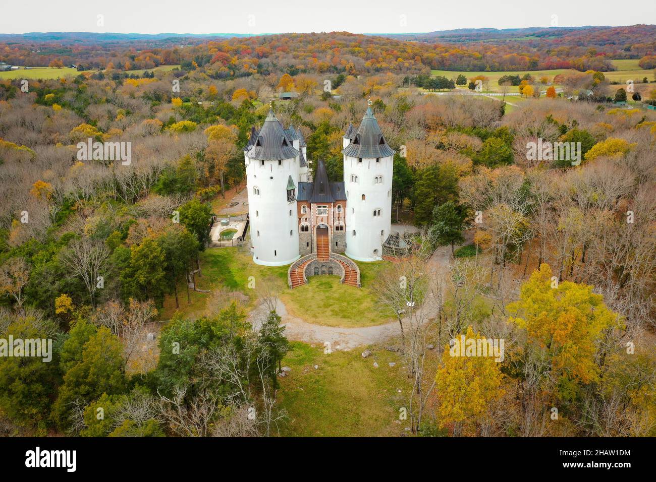 Aerial view of an old castle in an autumn forest Stock Photo - Alamy